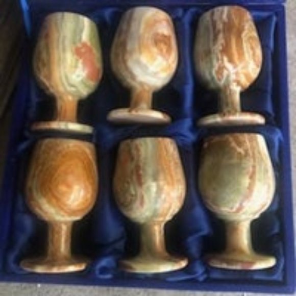 Dining | Marble Onyx Wine Glasses Gift Set Of 6 6 X 35 Multi Green ...
